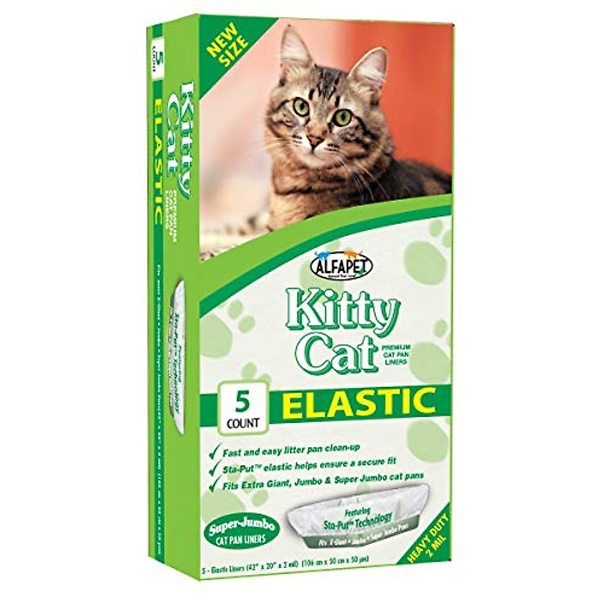 Alfapet Kitty Cat Pan Litter Box Liners-5-Pack-For Extra-Giant, jumbo, super-jumbo Size litter Pans- With Sta-Put Technology for Firm, Easy Fit- Quick + Clever Waste Cleaners… (5 count)