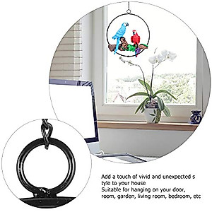 YARNOW Patio Home Garden Hanging Macaw Parrot Perching on Branch in Metal Round Ring Figurine Sculpture Nature Lovers Tropical Bird Collectors Decor Red Blue