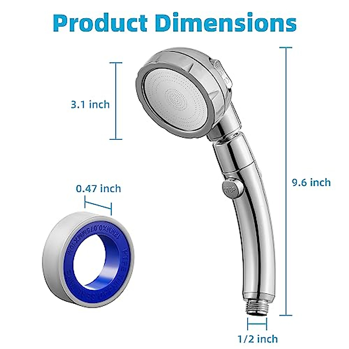 Marbrasse High Pressure Shower Head, 3-Settings Handheld Showerhead ...
