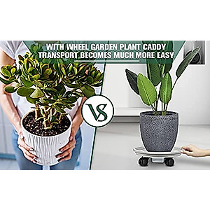 Tongzhi 3pcs 13inch Plant Caddy with Built-in Water Container and 4 Wheels, Garden Rolling Planter Trolley with Wheels, Plant Stand with 2 Lockable Wheels, Load Capacity 130 lbs
