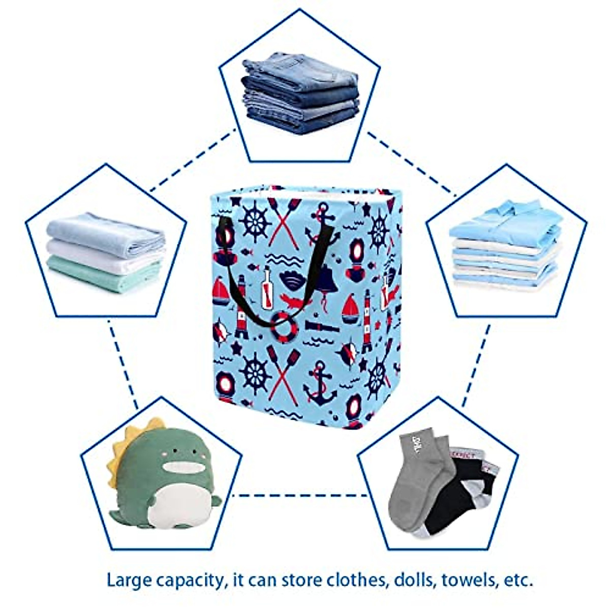 DJROW Laundry Basket Vector Pattern of Anchor Sailboat Shape and Line Collapsible Laundry Hamper for Bathroom Bedroom Home Toys and Clothing Organization
