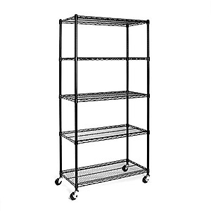Seville Classics UltraDurable Heavy Duty NSF Solid Steel Wire Rack Storage Unit, Organizer for Garage, Warehouse, Office, Restaurant, Classroom, Kitchen, Black, 5-Tier Shelving, 36" W x 18" D