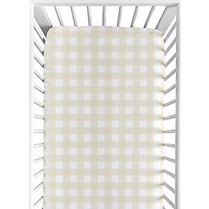 Sweet Jojo Designs Beige and White Buffalo Plaid Check Baby or Toddler Fitted Crib Sheet for Woodland Camo Collection