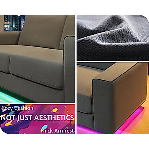 VanAcc Modern Sofa, 89 inch 3 Seater Sofa with LED Light, Floating Sofa Couch for Living Room, Linen Grey Oversized Couch