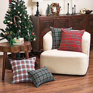CARRIE HOME Red Tartan Plaid Christmas Lumbar Pillow Covers 12x20 Set of 2 Red Scottish Christmas Lumbar Throw Pillows Traditional Christmas Decor for Living Room Couch Sofa