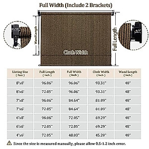 Amagenix Outdoor Roller Shades 8'(W) x 6'(H), Exterior Cordless Patio Shades Roll up Outdoor Blinds for Porch Gazebo, Mocha