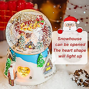 Mr.Winder Musical Rotating Santa Claus Flying Over Village Glitter, Christmas Music Box Snow Globe Gift, for Girls Women Girlfriend Daughter Son Granddaughter, Xmas Present, Plays 8 Christmas Songs