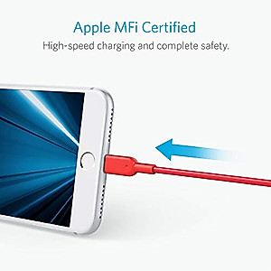 Anker Powerline II Lightning Cable (6ft), MFi Certified for iPhone Xs/XS Max/XR/X / 8/8 Plus /7/7 Plus / 6/6 Plus (Red)