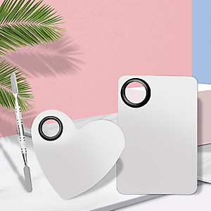 4 in 2 Set Makeup Mixing Palettes, 2 Pcs Stainless Steel Nail Art Palette with 2 Makeup Spatula for Foundation Makeup Tools Eyeshadow Nail Art (4 in 2 Silver Heart Rectangular)