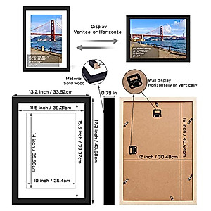 POUYCIW 12x16 inch Wood Picture Frame for Wall Hanging Square Photo Frames with Mats 10x14 inch Pictures for Baby Scan,Poster,Decoration,Anniversary,Wedding,Christmas,Diamond Painting(Black)