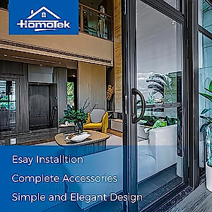 HOMOTEK Patio Door Handle Set, Replacement Sliding Door Handle with Key for Patio Door Thickness from 1-1/2" to 1-3/4", 3-15/16" Screw Hole Spacing, Mortise Lock, Reversible, Black