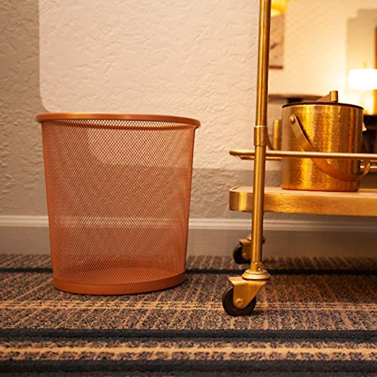 SHS Round Mesh Stainless Steel WasteBasket Trash Can Recycling Bin for Home, Office, Bathroom, Bedroom & Kitchen, 3.5 Gallon / 12L, 11” Height x 10” Diameter Garbage Can (Rose Gold)