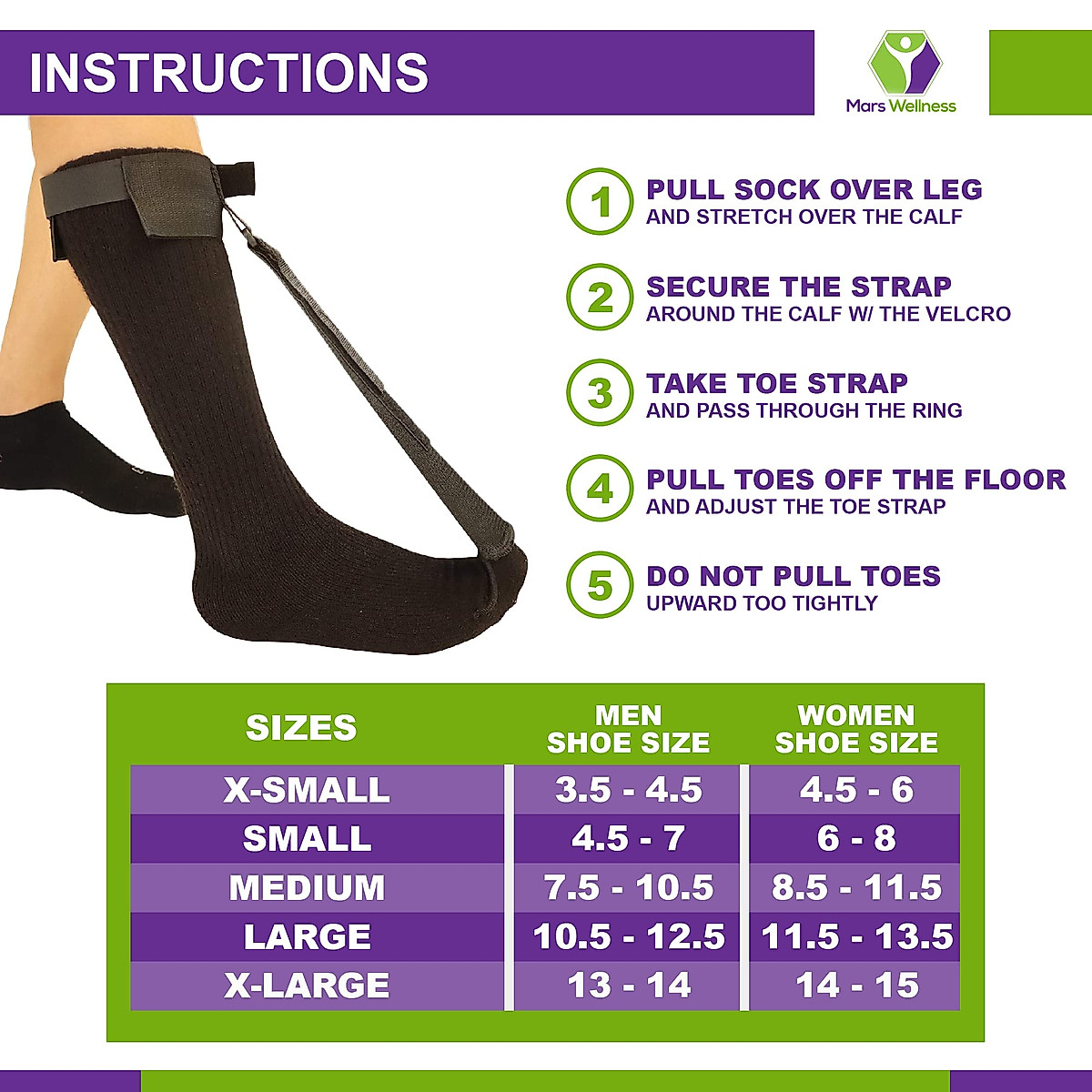 MARS WELLNESS Plantar Fasciitis Stretch Night Sock - For Pain Relief from Plantar Fasciitis and Achilles Tendonitis - Black - S