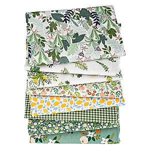 Aubliss 8pcs Fat Quarter Fabric Bundles 19.6'' x 19.6''(50cm x 50cm) Cotton Craft Fabric Pre-Cut Squares Sheets for Patchwork Sewing Quilting Fabric(Green Floral)