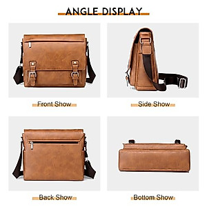 KUANG! Men's Shoulder Bag PU Leather Business Messenger Bag Briefcase Travel Crossbody Multi Pockets Handbag Purse