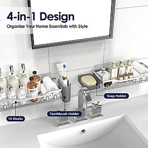 NESOMI Shower Caddy Adhesive Shower Organizer Bathroom Shower Shelves, Shelf for Inside Shower Storage with Soap Dish&16 Hooks, Rustproof Stainless Steel No Drilling Rack Home Decor 2 Pack Silver