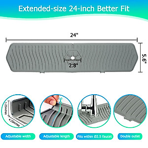 24-Inch XXL Kitchen Sink Splash Guard, Silicone Sink Protectors for Kitchen Sink, Gigabaskets Drip Catcher Tray & Draining Pad, Keep Kitchen/Bathroom/RV Faucet Counter Dry & Clean Gadget Accessories