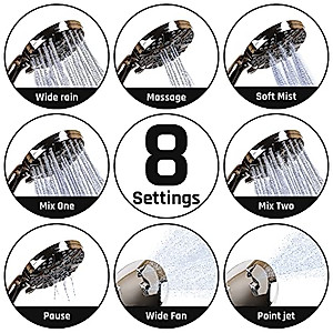 Shower Head with Handheld Anti-clog Nozzles, Powerful Jet Spray, 5 ft Stainless Steel Hose 8-Functions Shower Head Mounting Accessories Included
