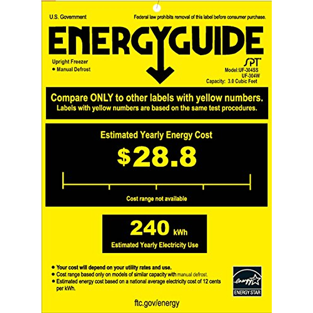 SPT UF-304SS: 3.0 cu.ft. Upright Freezer in Stainless Steel - ENERGY STAR