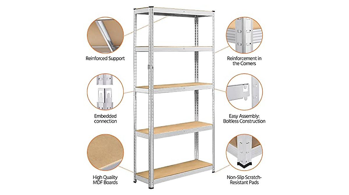 Topeakmart 2 PCS 5-Tier Utility Shelves, Metal Storage Shelves Garage ...