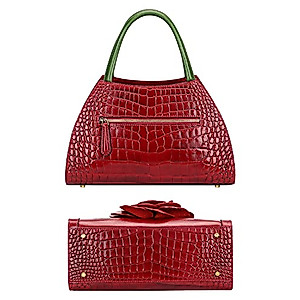 PIJUSHI Designer Floral Handbags for Women Genuine Leather Top Handle Satchel Handbags(66312 Red)