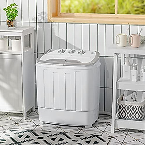Giantex Portable Washing Machine, 13lbs Mini Twin Tub, 8Lbs Washer & 5Lbs Spinner, Compact Laundry Washer Combo, Built-in Pump Drain, Apartments RVs and Dorms (White & Gray)
