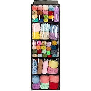 Hanging Yarn Storage Knitting Organizer Storage with 5 Compartments, Clear Wall Display Bulk Yarn Organizer for Knitting Needles, Crochet Hooks(Large Size) (Dark Grey)