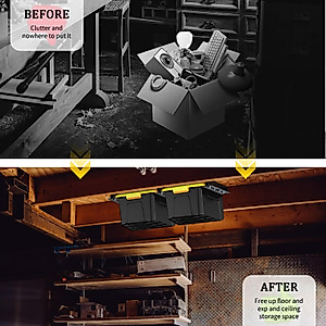 Dtructiew Overhead Garage Storage Rack,Adjustable Hanging Storage Racks for Garage,Heavy Duty Bins Garage Ceiling Storage Racks,17" Garage Tote Storage Organization System (3 Packs, for 2 Bins)