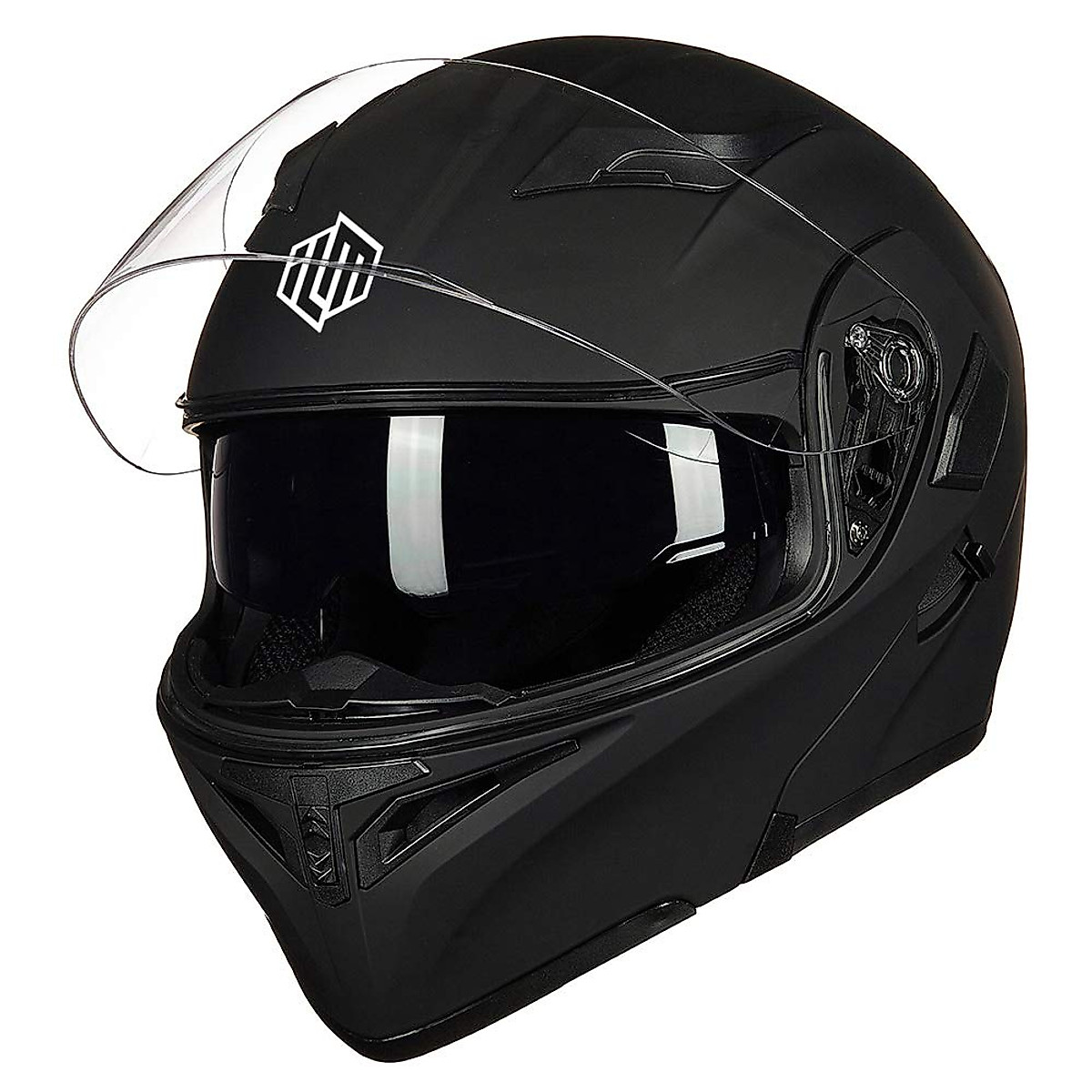ILM Motorcycle Dual Visor Flip up Modular Full Face Helmet DOT 6 Colors Model 902 (M, Matte Black)
