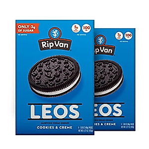 Rip Van LEOs - Cookies and Cream Sandwich Cookies - Low Sugar & Low Carb Snack - Diabetic & Vegan Snacks - 32 Cookies (2 x 6.77oz packs)