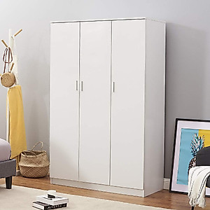 Panana 3 Door Armoires Wardrobe Closet with Clothes Hanging Rail, 6 Storage Shelves Cupboard Unit Bedroom Furniture