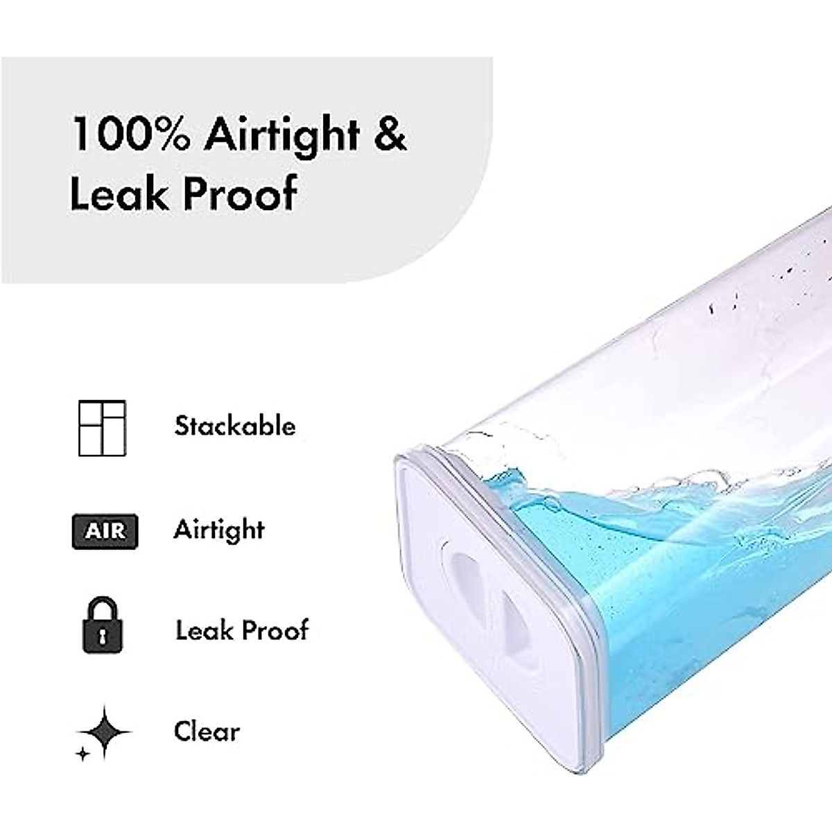 Neoflam Airtight Smart Seal Food Storage Container (Set of 3) | Crystal Clear Body | Modular, Stackable, Nestable Design (0.6L. Square)