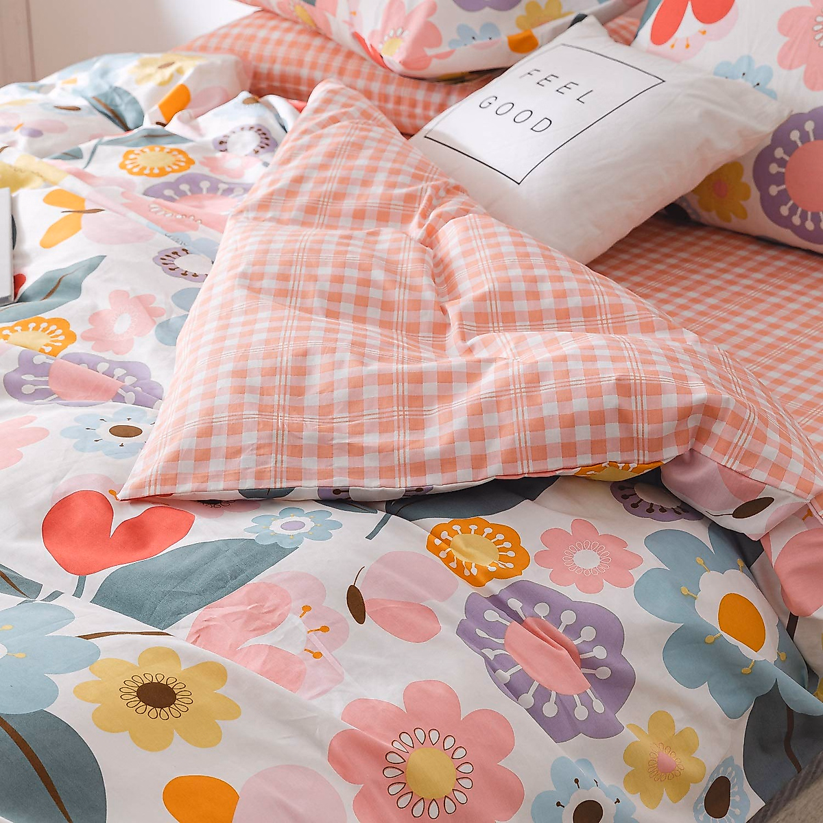 Floral Duvet Cover Twin, 100% Cotton 3 pcs Twin Flower Bedding Set, Garden Reversible Duvet Cover, with Zipper Closure, Breathable (No Comforter)