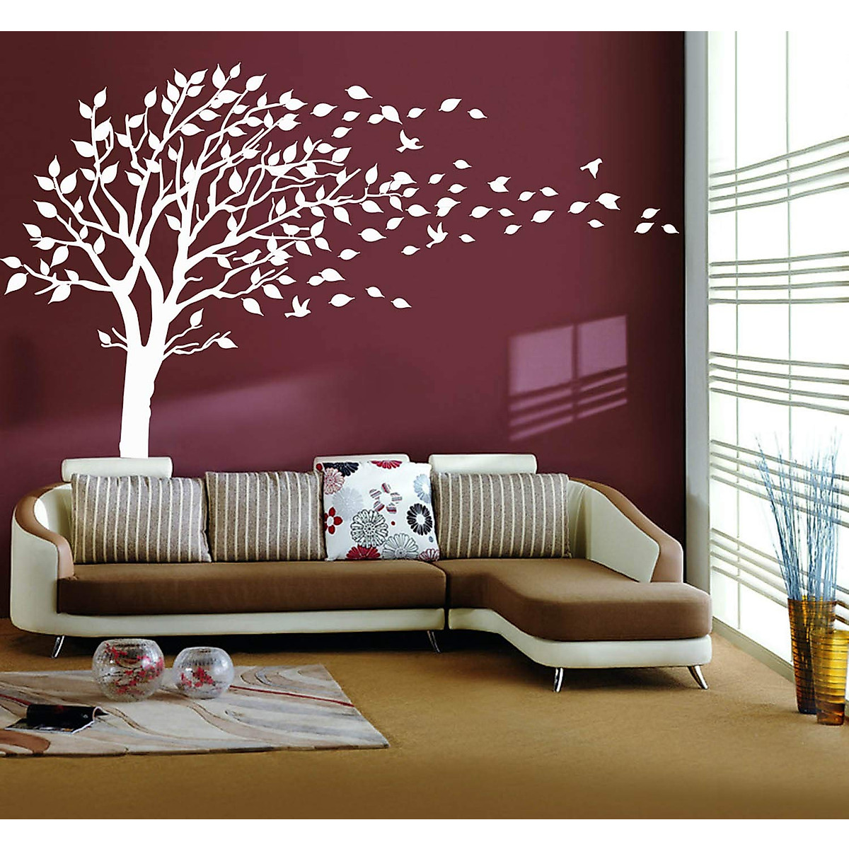 White Tree Wall Decals Leaves Blowing in The Wind Tree Wall Sticker Vinyl Art Kids Rooms Teen Girls Boys Wallpaper Murals Sticker Wall Stickers Nursery Decor Nursery Decals