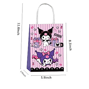 Tuklye 12pcs Kuromi Party Favor Gift Bags with Handles for Kids Birthday Party Supplies Decorations