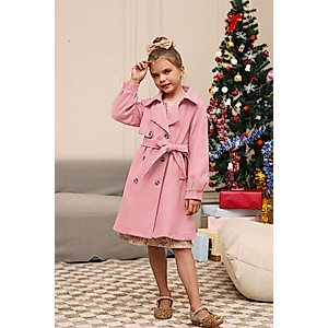 GRACE KARIN Girls Wool Blend Pea Coat Lapel Dress Coat Jackets with Pockets Belt Pink 12Y