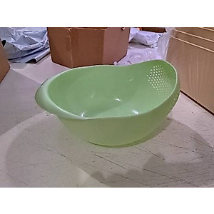 Plexel Colander Food Grade Plastic Rice Beans Peas Washing Filter Strainer Basket Sieve Drainer Cleaning Gadget Kitchen Accessories Rugged and easy to use (Nordic Green) 9x6