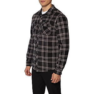 Mens Glacier Plaid Long Sleeve Button Up Shirt, Red, L