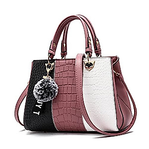 Satchel Purses and Handbags for Women Fashion Ladies Purses PU Leather Bag Top Handle Shoulder Tote Crossbody Bags (Black-Pink-White)