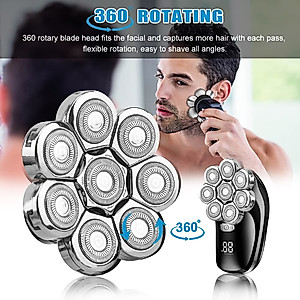 8 Heads Electric Shaver Head for Men, Electric Razor Floating Shaver Head Replacement, Waterproof Wet and Dry(Silver)