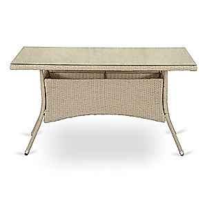 East West Furniture Valencia 5 Piece Outdoor Wicker Patio Furniture Sets Includes a Rectangle Bistro Dining Table with Glass Top and 4 Balcony Armchair with Cushion, 35x55 Inch, Cream