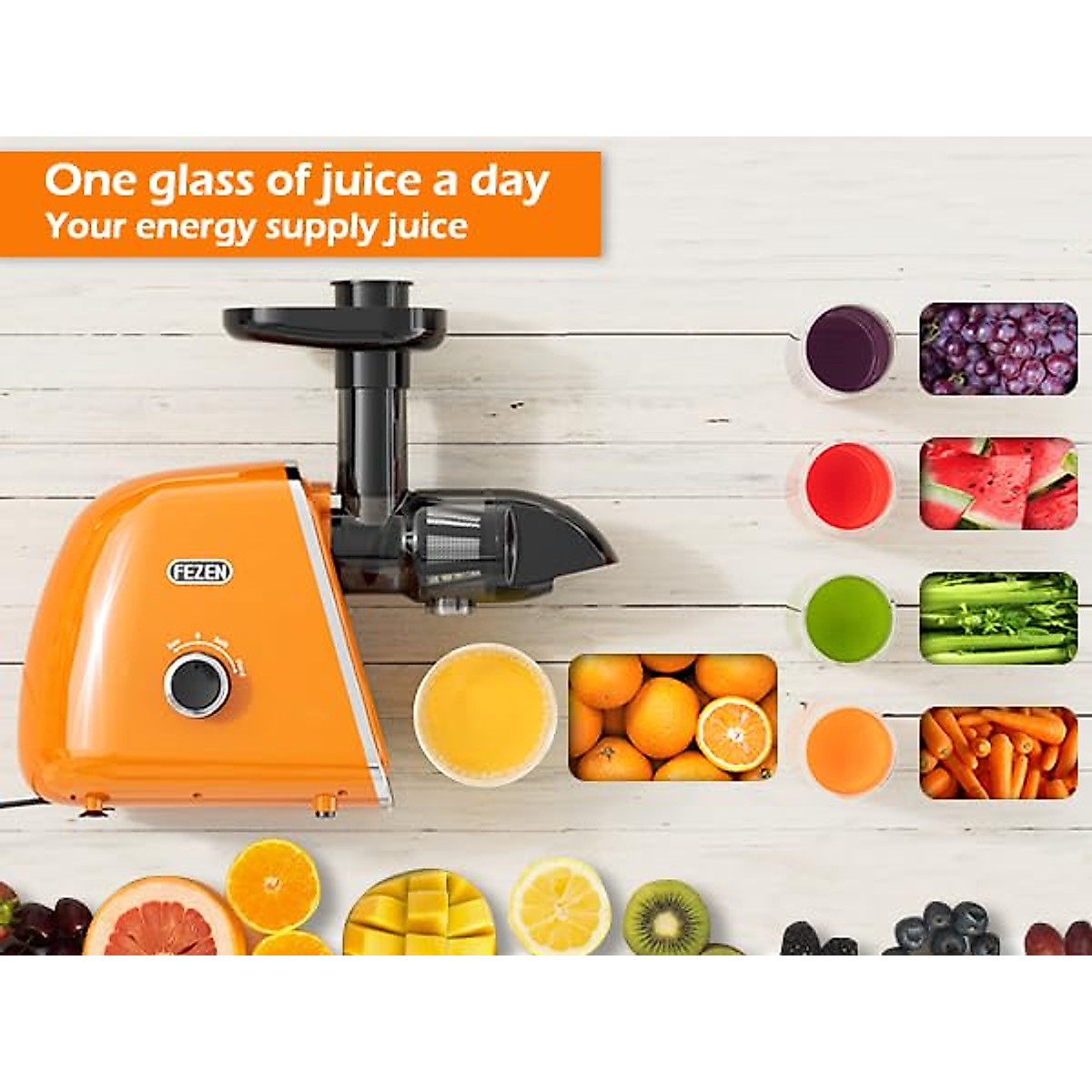 FEZEN Cold Press Juicer, Juicer Machines Vegetable and Fruit, Electric with High Juice Yield, Easy to Clean Masticating for Nutrient Fruit Vegetables, Pure Juice, Quiet Motor