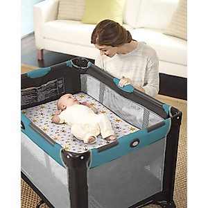 Babebay Pack N Play Sheets Fitted for Pack and Play Mattress and Mini Cribs, Jersey Knit Cotton for Natural Comfort Fitted for Baby Boys and Girls, Soft and Safe, 2 Pack (Rainbow and Sun)