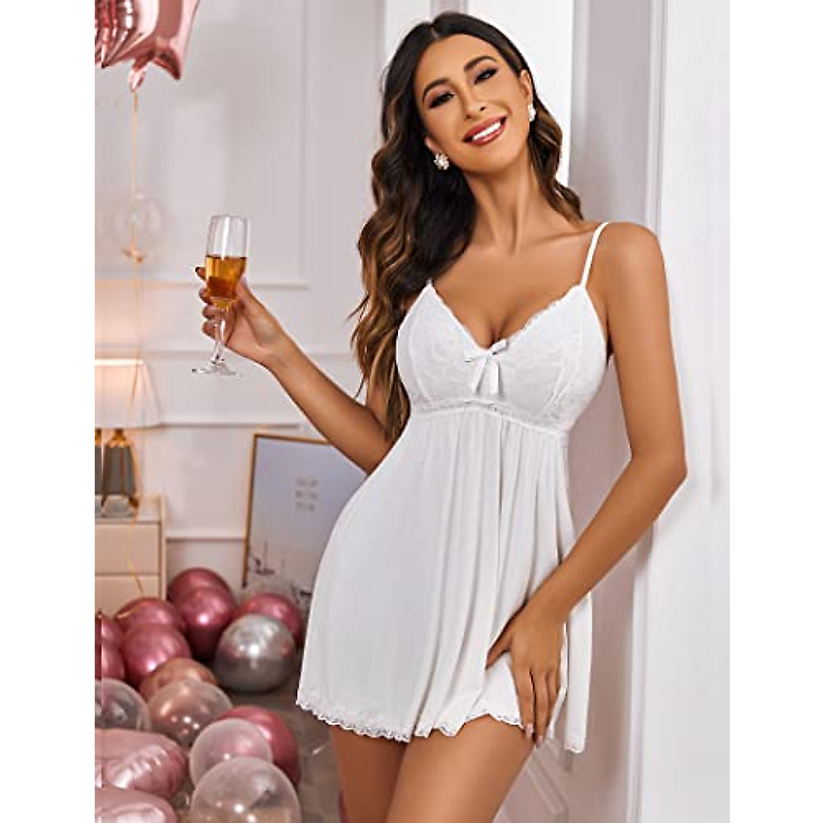 Avidlove Womens Sexy Sleepwear Lace Chemise Nightgown Sexy Womens Nightie Honeymoon Lingerie (White,L)