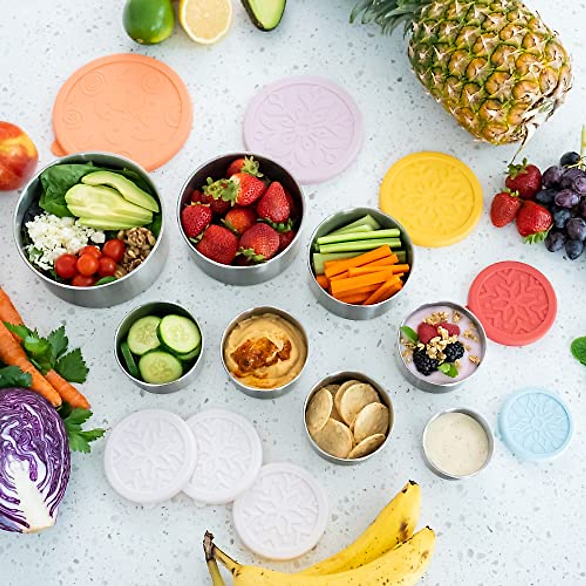 Deluxe 8-Pack Stainless Steel Food Containers - Complete Meal Prep Container Set with Leakproof Silicone Lids - Reusable and Stackable Stainless Steel Lunch Box for Adult Bento Box Set