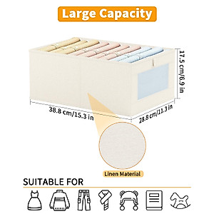 WINSTECK 4 Pack Linen Closet Organizers and Storage Bins, Storage Containers with Clear Window, Large Storage Boxes Baskets for Organizing Clothing, Jeans, Toys, Books, Shelves, Closet, Wardrobe