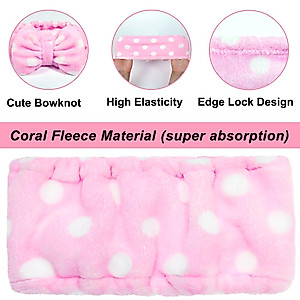 Shintop Women Fashion Lovely Soft Carol Fleece Bowknot Bow Makeup Cosmetic Shower Elastic Hair Band Hairlace Headband (pink polka dots)