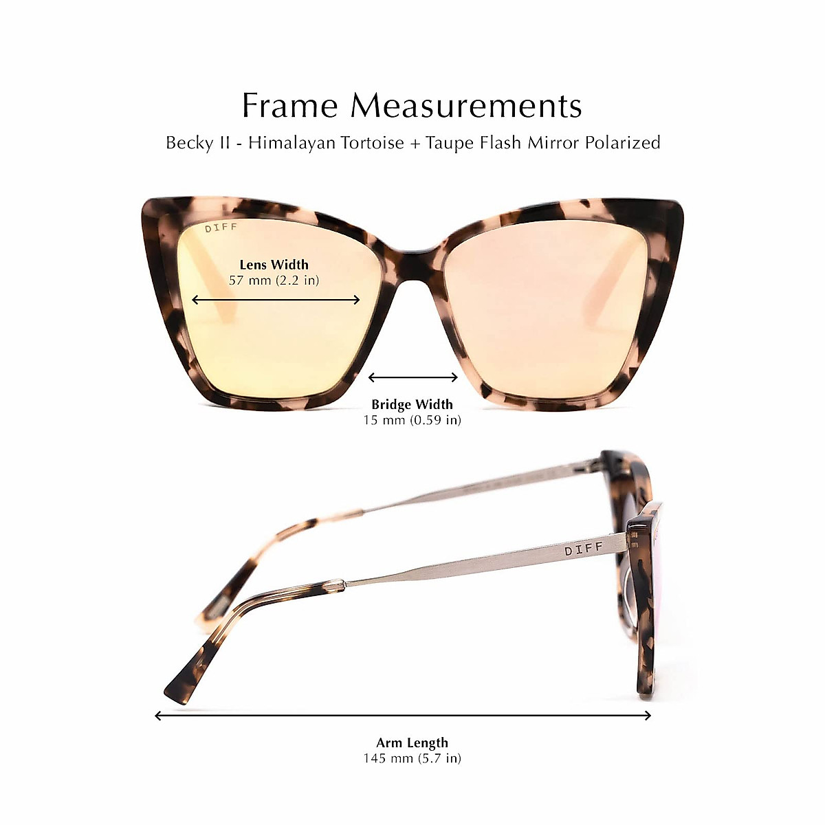 DIFF Becky II Designer Oversized Cat Eye Sunglasses for Women UV400 Protection, Leopard Tortoise + Brown