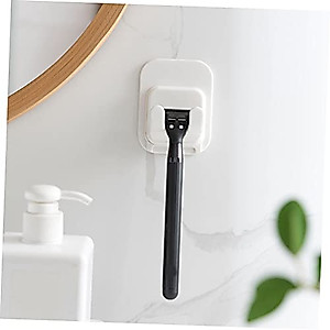 Angoily 4pcs Paste Hook Wall Clothes Rack Razor Hanging Holder Shower Shaver Hooks Adhesive No Punching Abs White
