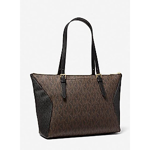 Michael Kors Coraline Large Logo and Leather Tote Bag (BROWN MULTI)